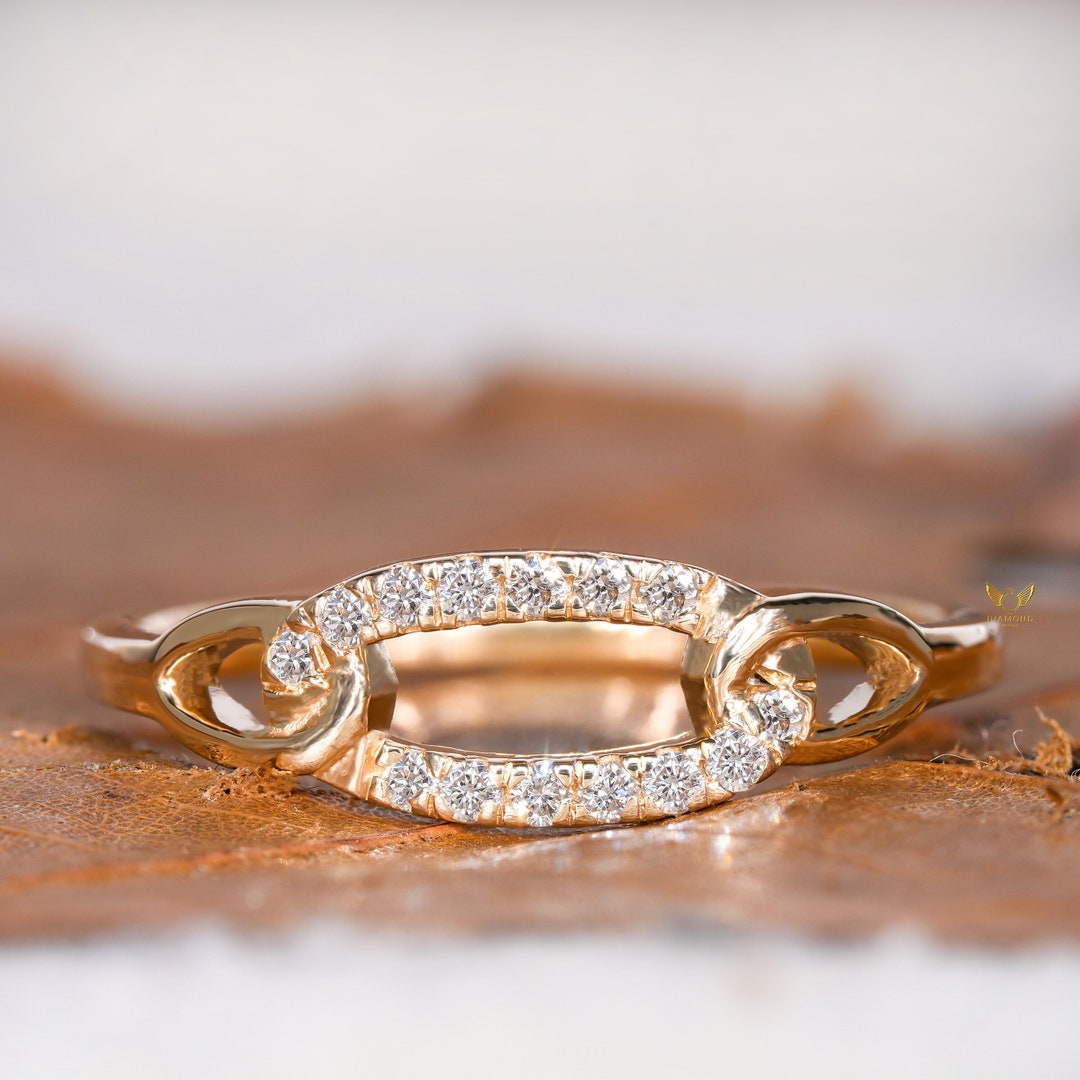 14k Solid Gold Chain Link Ring,natural Diamond Link Ring,minimalist ...