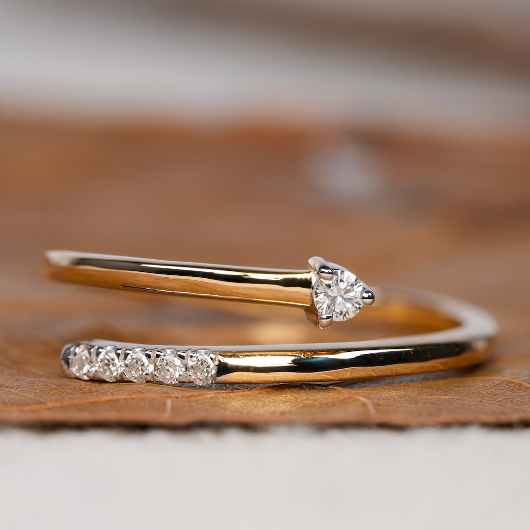 Round Lab Diamond Open Cuff Wedding Ring Thin Stacking Promise Ring ...