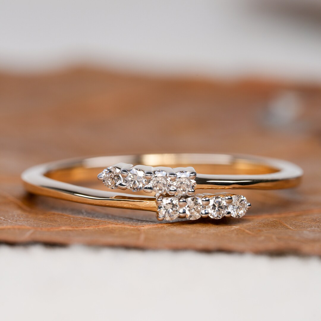 14k Solid Gold Minimalist Bypass Ring Cross Over Ring Thine Engagement ...