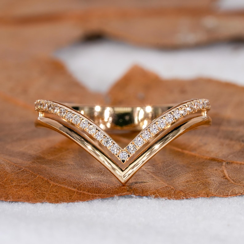 Round Diamond Chevron Wedding Band,14k V Shaped Ring,lab Diamond Band ...