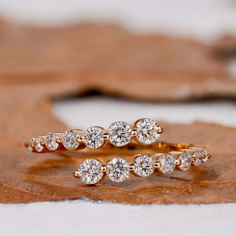 Lab Diamond Spiral Ring,14kt Solid Gold Wrap Around Ring, Minimalist ...