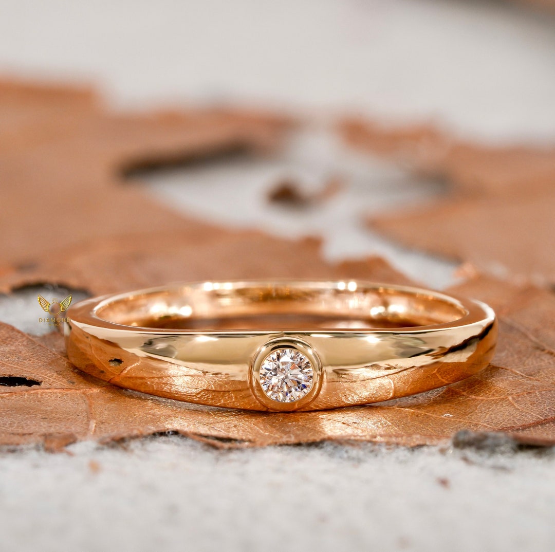 Natural Diamond Minimalist Engagement Ring,chunky Dome Solitaire Ring ...