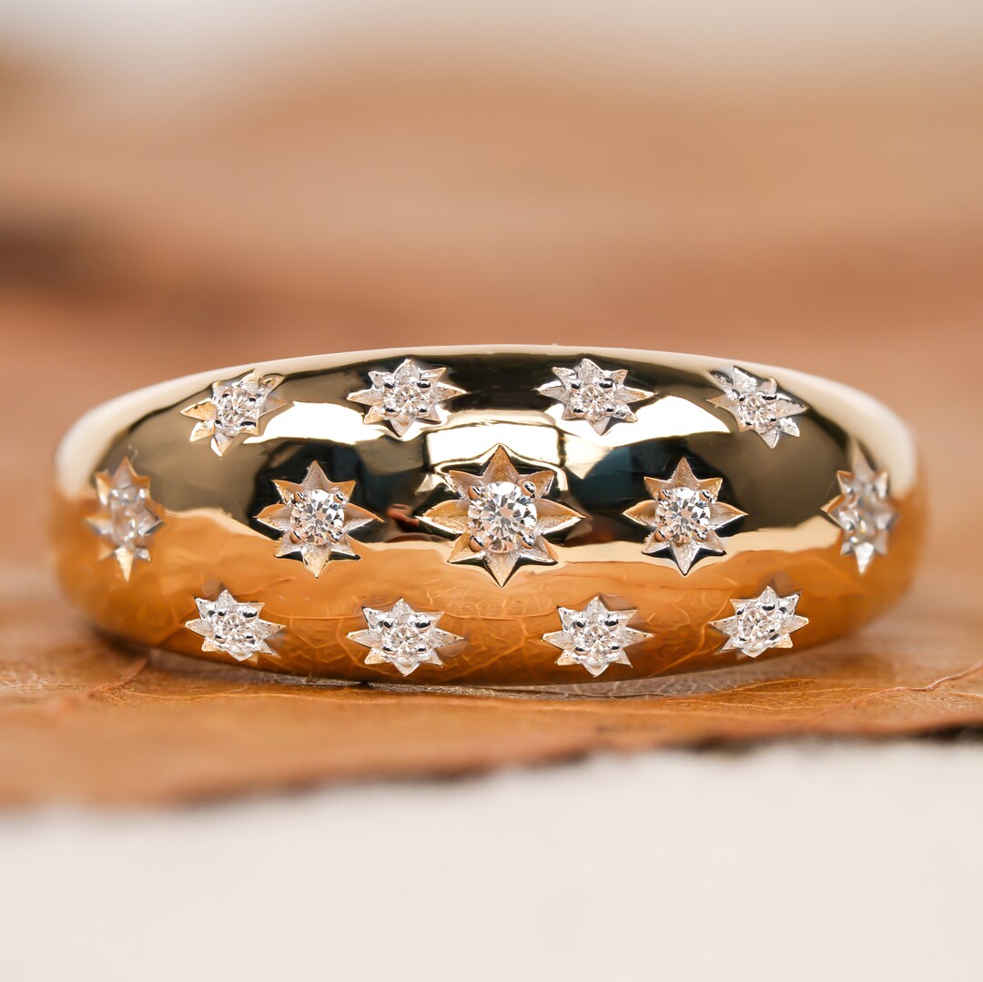 Pave Lab Diamond Celestial Ring,premium Diamond Star Dome Ring,solid Gold Starburst Dome Ring ...