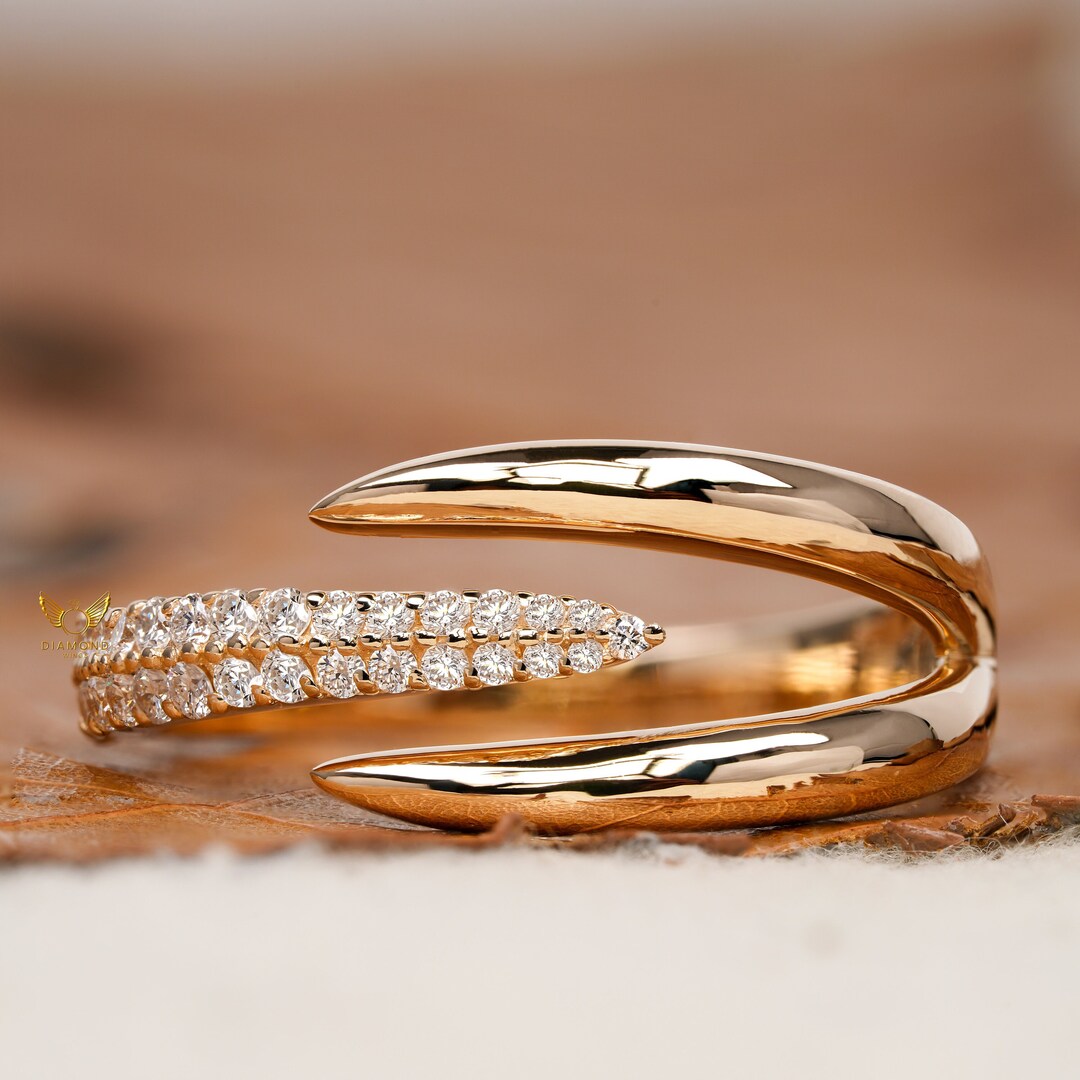 Unique Minimalist Claw Ring,natural Pave Round Diamond Claw Ring,tiny ...