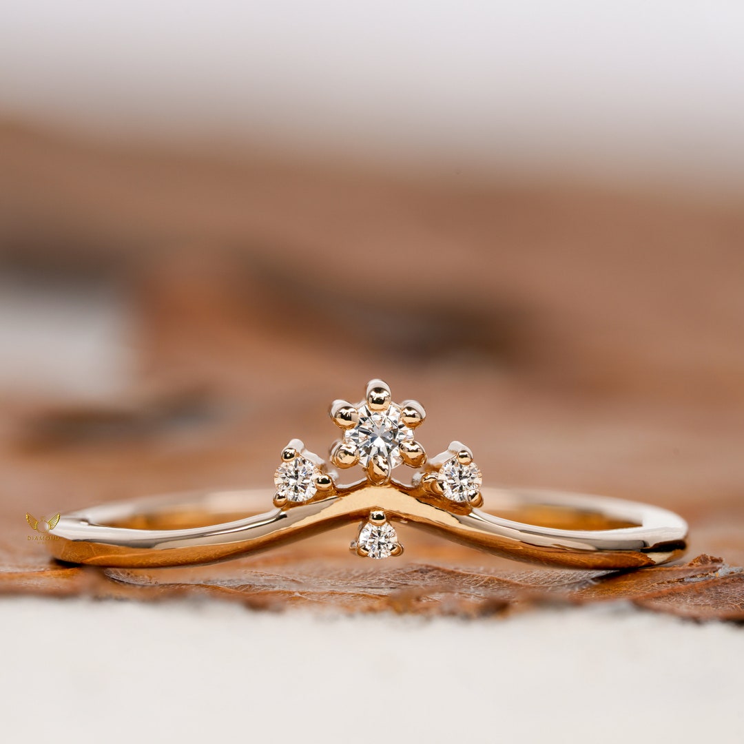 Lab Diamond Chevron Ring,unique Nesting Wedding Ring for Women,14k ...