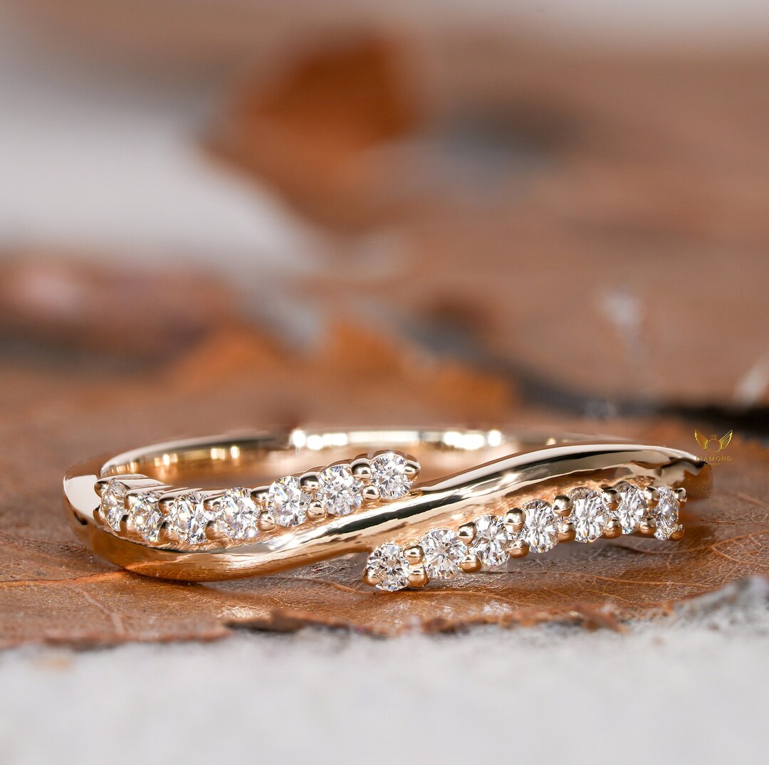 Minimalist Wave Ring,unique Natural Diamond Ring,womens Dainty Ring,thin Wedding Ring,wavy ...