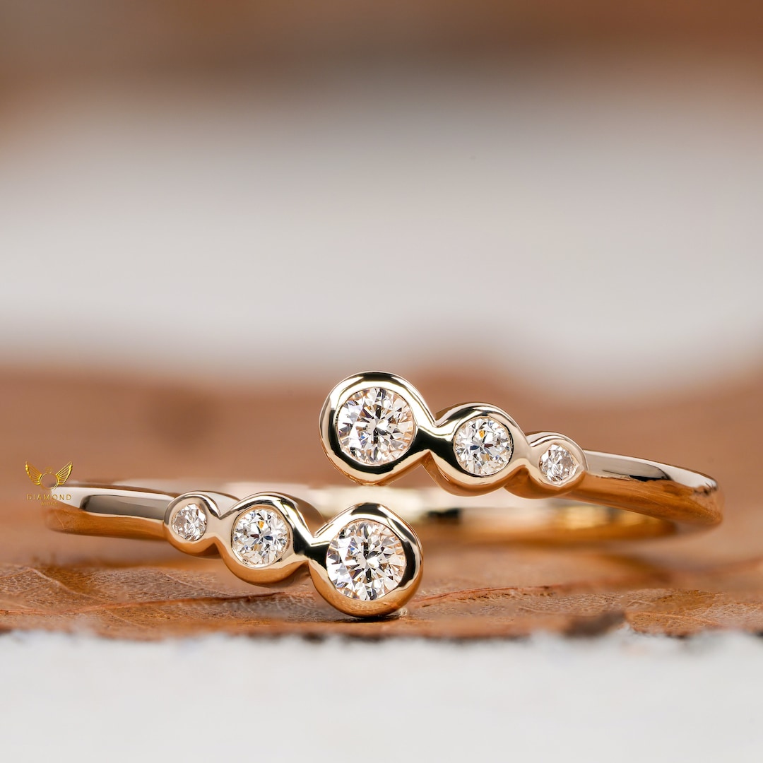 Minimalist Diamond Bypass Ring,tiny Bezel Set Diamond Ring,lab Grown ...