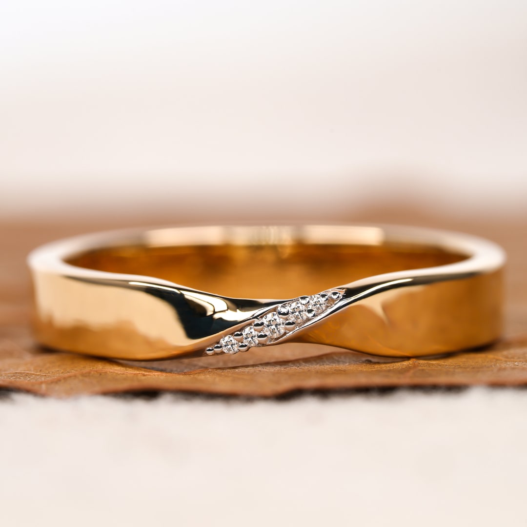 14k Solid Gold Mobius Matching Ring Pave Lab Diamond Wedding Band for ...