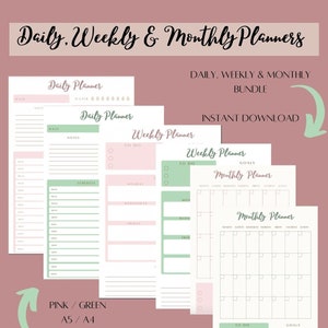Undated Daily, Weekly, Monthly Planners Printable Planner Bundle - Etsy