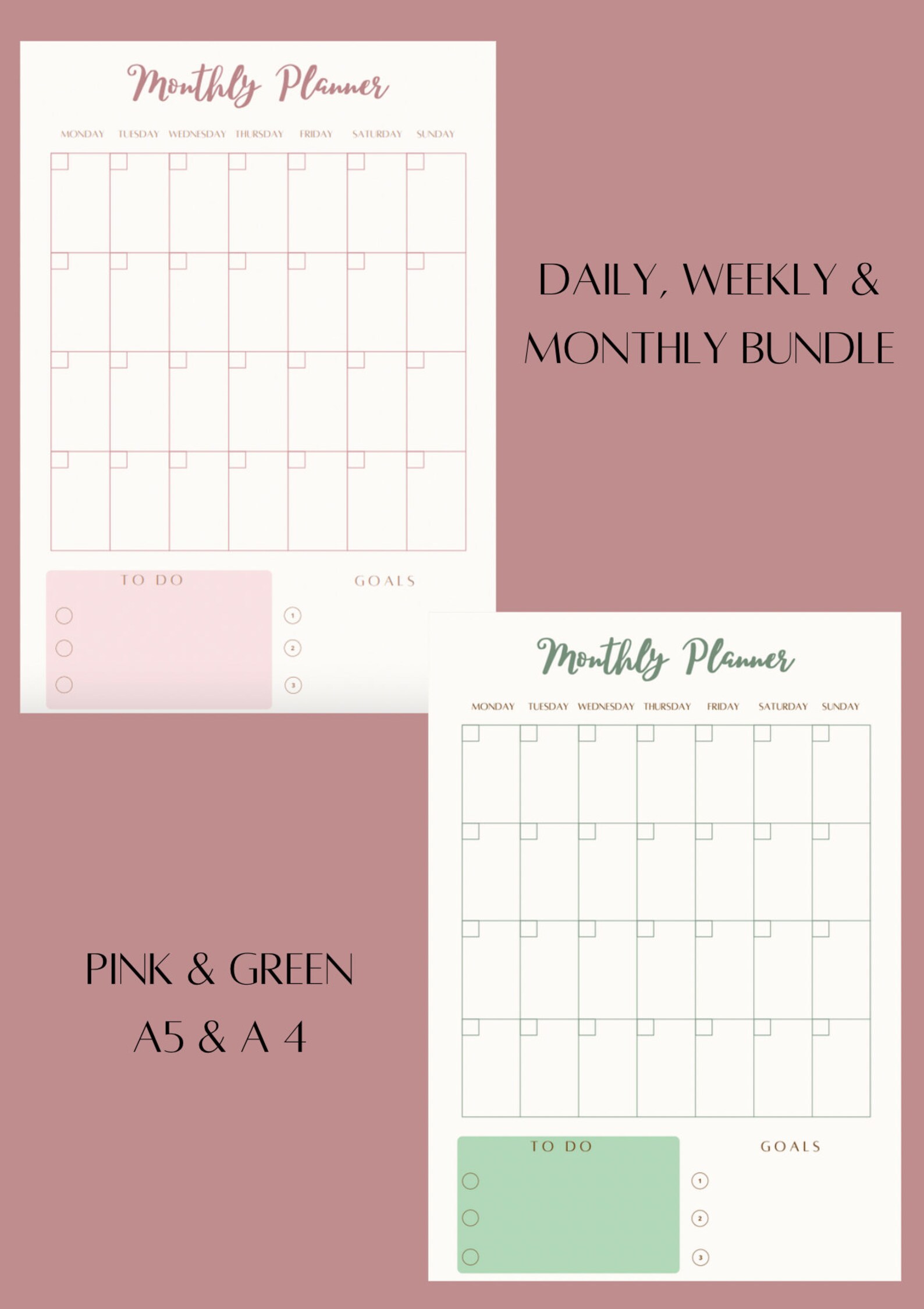 Undated Daily, Weekly, Monthly Planners Printable Planner Bundle - Etsy
