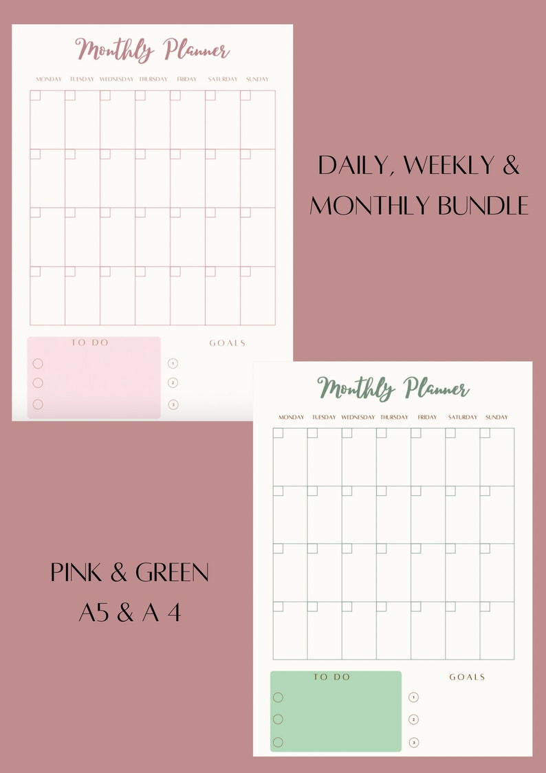 Undated Daily, Weekly, Monthly Planners Printable Planner Bundle - Etsy