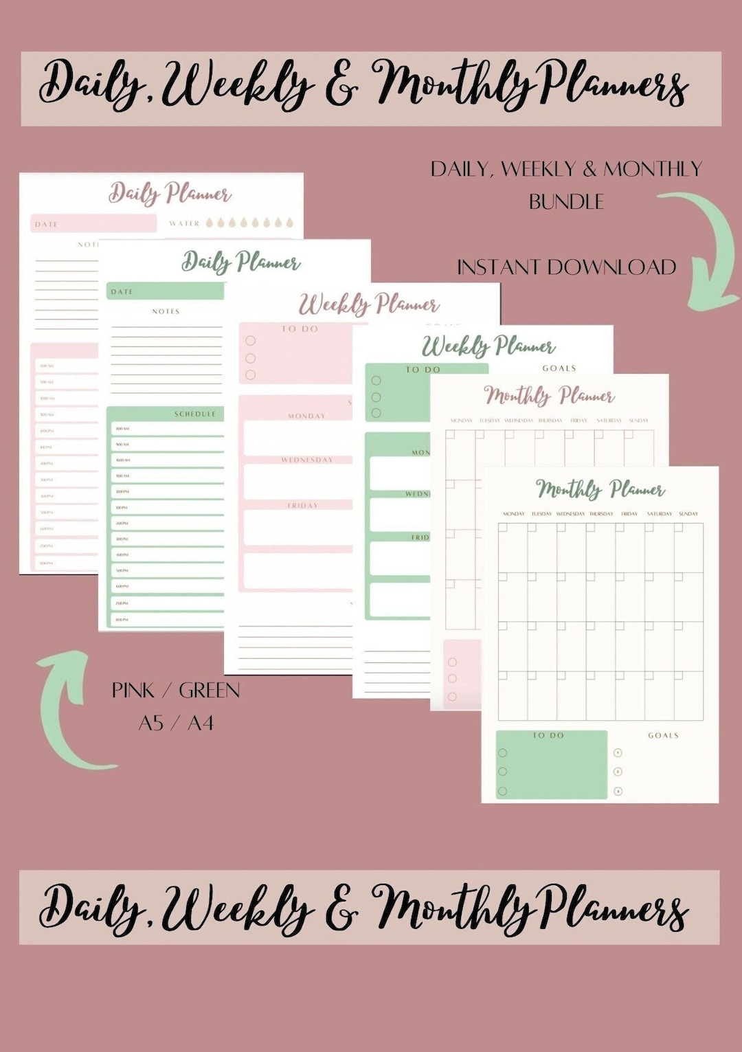 Undated Daily, Weekly, Monthly Planners Printable Planner Bundle - Etsy