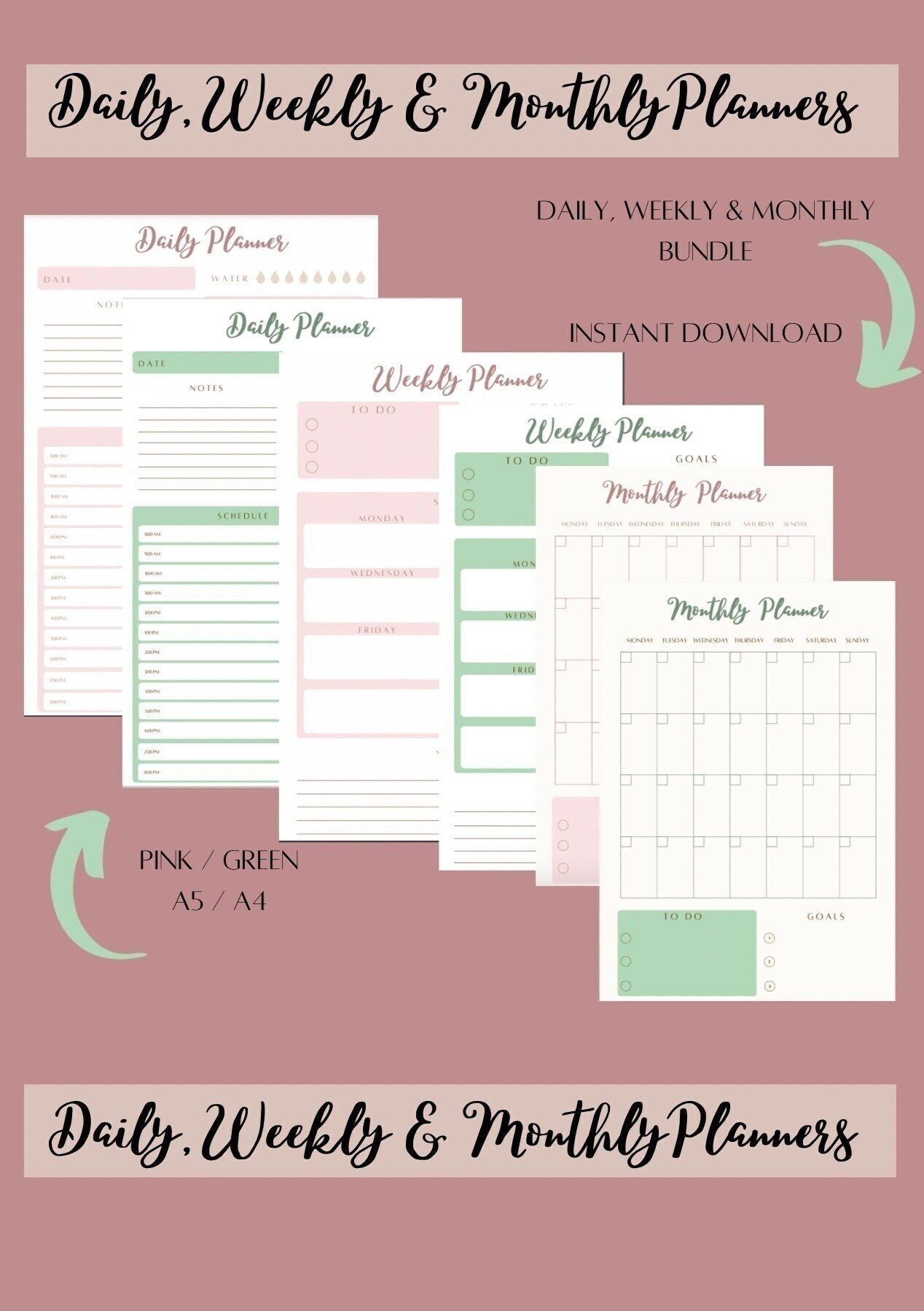 Undated Daily, Weekly, Monthly Planners Printable Planner Bundle - Etsy