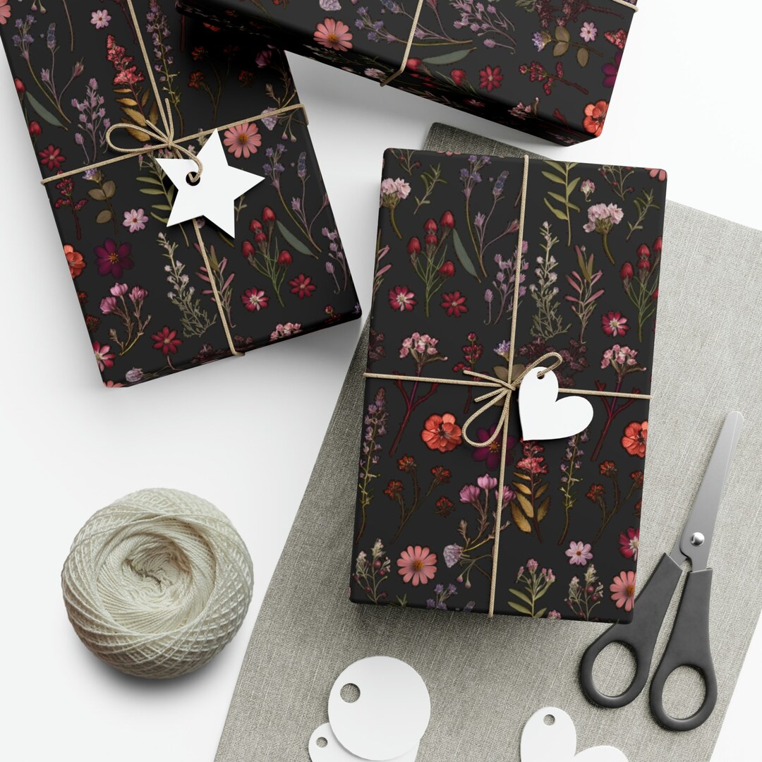 Wildflower Gift Wrapping Paper - Black Floral Garden - Etsy