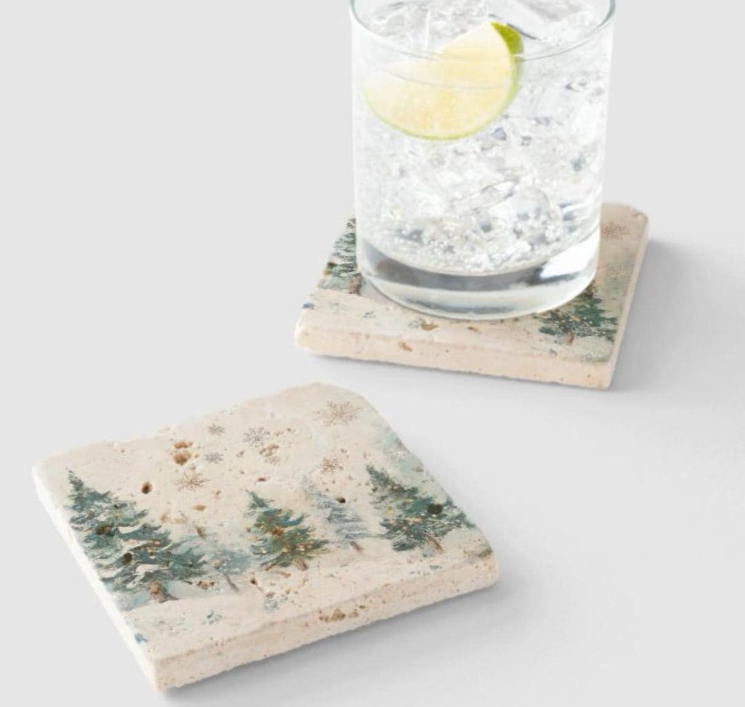 Christmas Tree Coaster Set Travertine Marble & Limestone Holiday Decor ...
