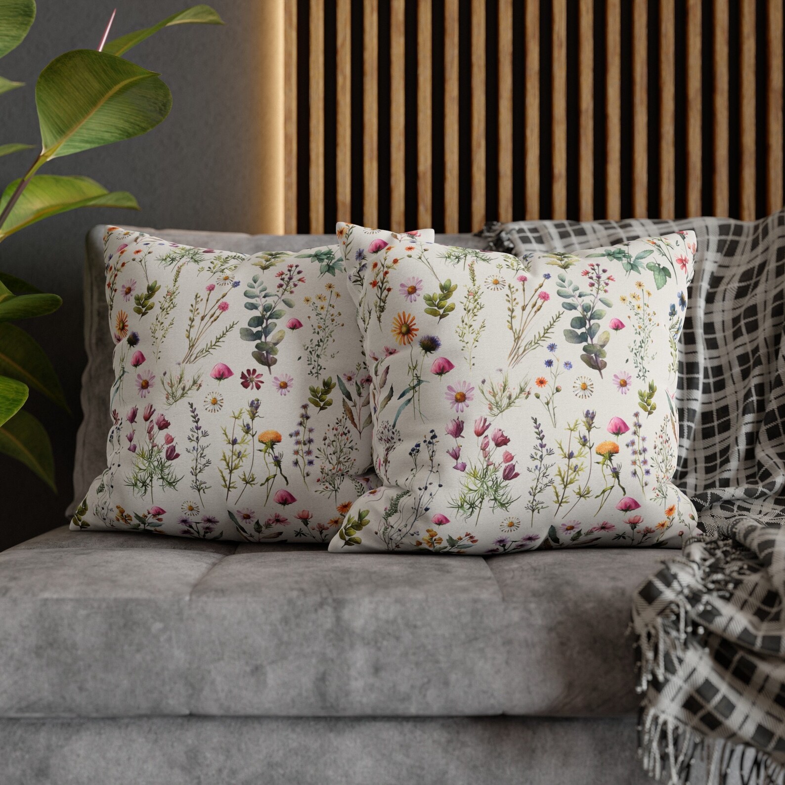 Boho Floral Throw Pillow Cottagecore Decor - Spring Summer Wildflower ...
