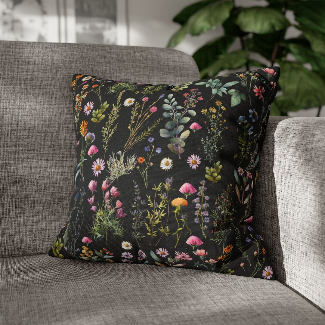Home Decor Throw Pillow and Pillow Covers Black Cottagecore Floral ...