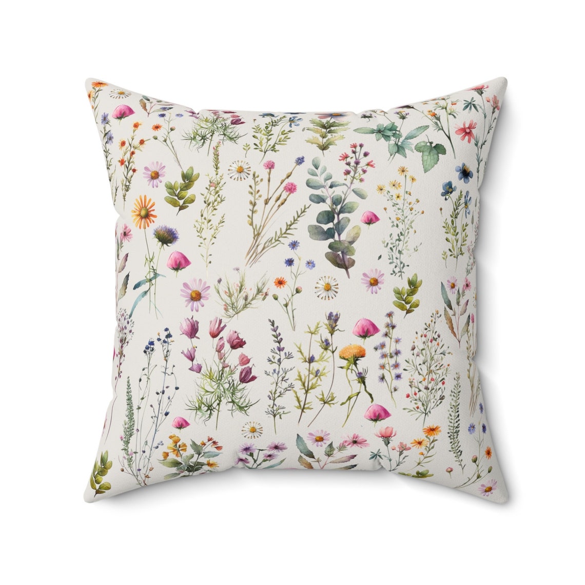 Boho Floral Throw Pillow Cottagecore Decor - Spring Summer Wildflower ...