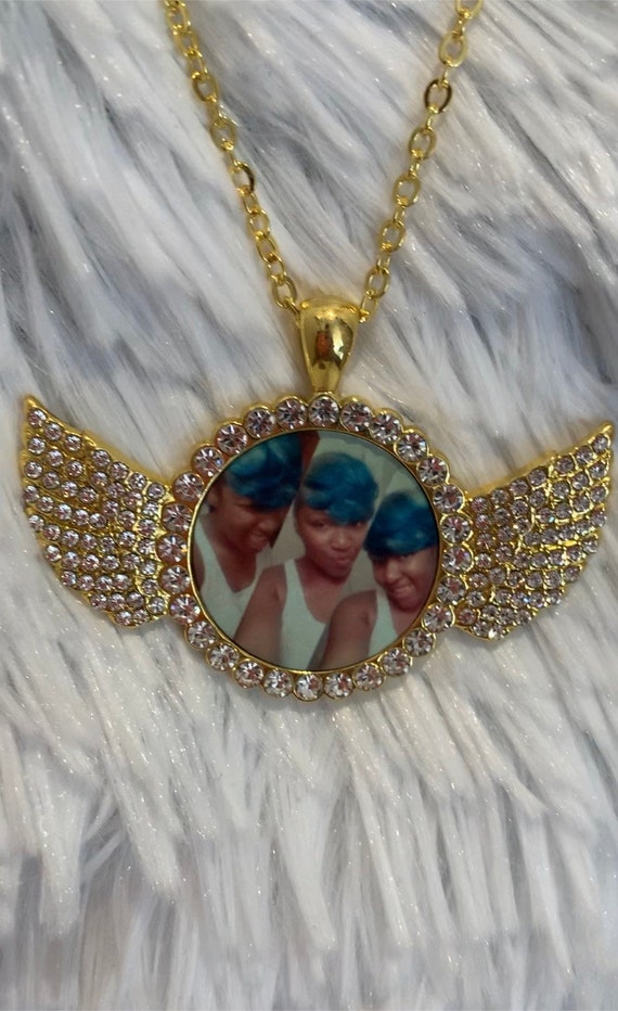 Personalized Angel Wings Pendant Photo Necklace in Silver or | Etsy