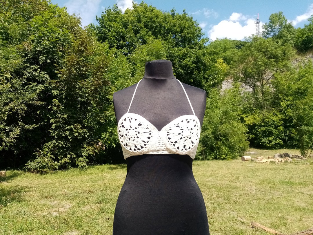Round Crochet Lacy Bra With Underwire Handmade Pure Cotton Yarn Magda ...