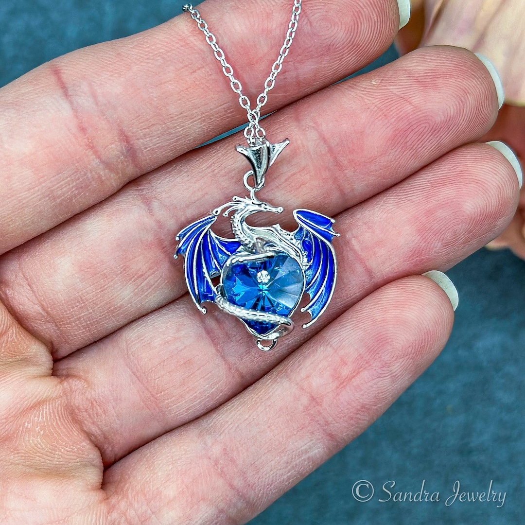Crystal Dragon Pendant Necklace, Birthstone Necklace With Heart Shaped ...