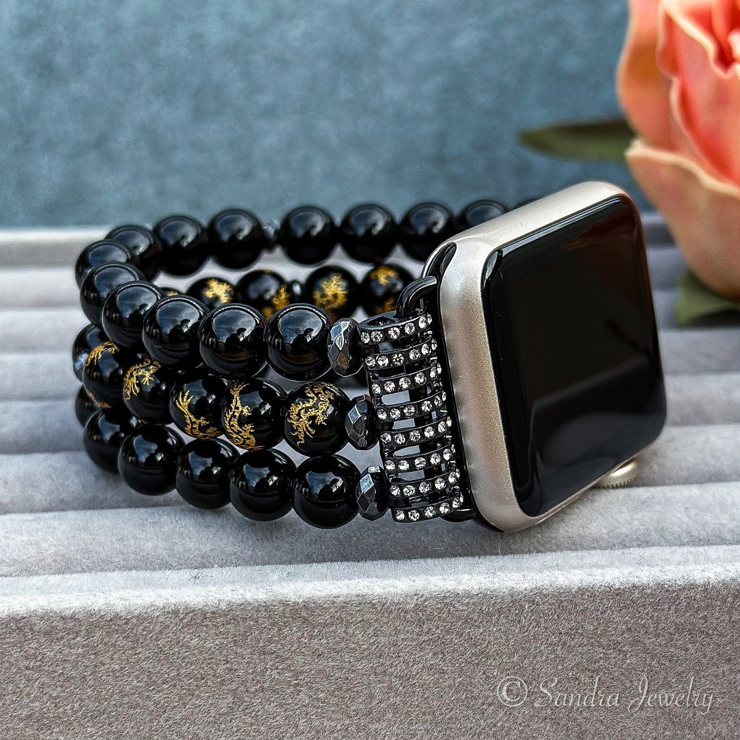 Gold Chinese Dragon Beaded Band for Apple Watch Series 8/7/6/5/4/3/2/1 ...