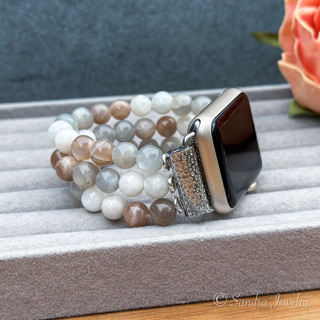 Natural Peach Moonstone Mix Color Iwatch Handmade Band for Apple Watch ...