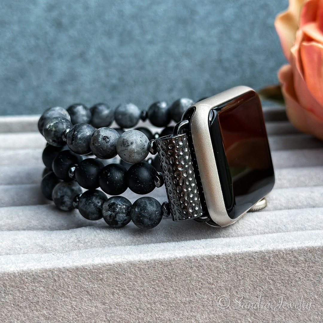 Black Labradorite Beaded Band for Apple Watch, Fashion Handmade Natural ...