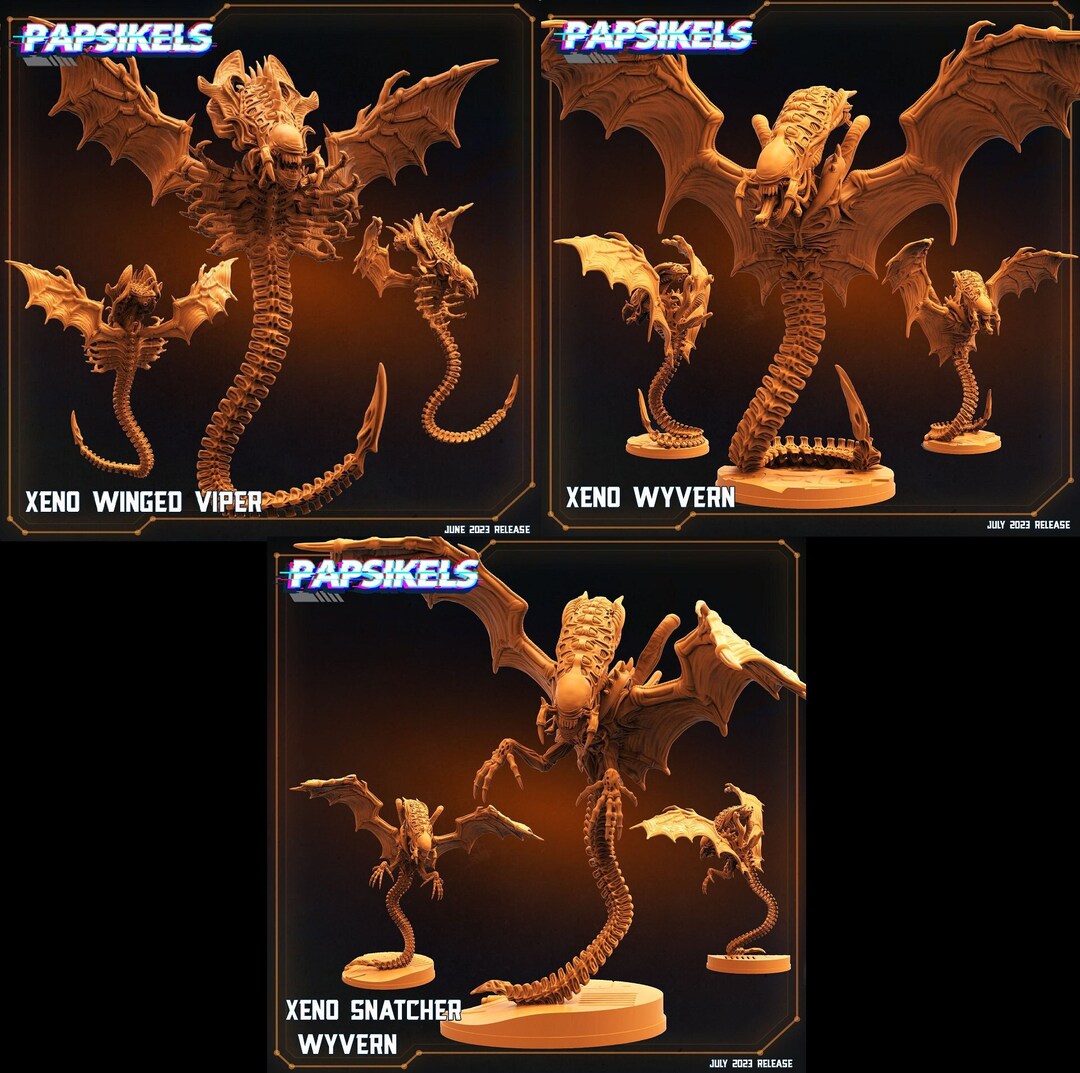 Winged Aliens - Viper - Wyvern | 3 Design Options | 32mm Scale ...