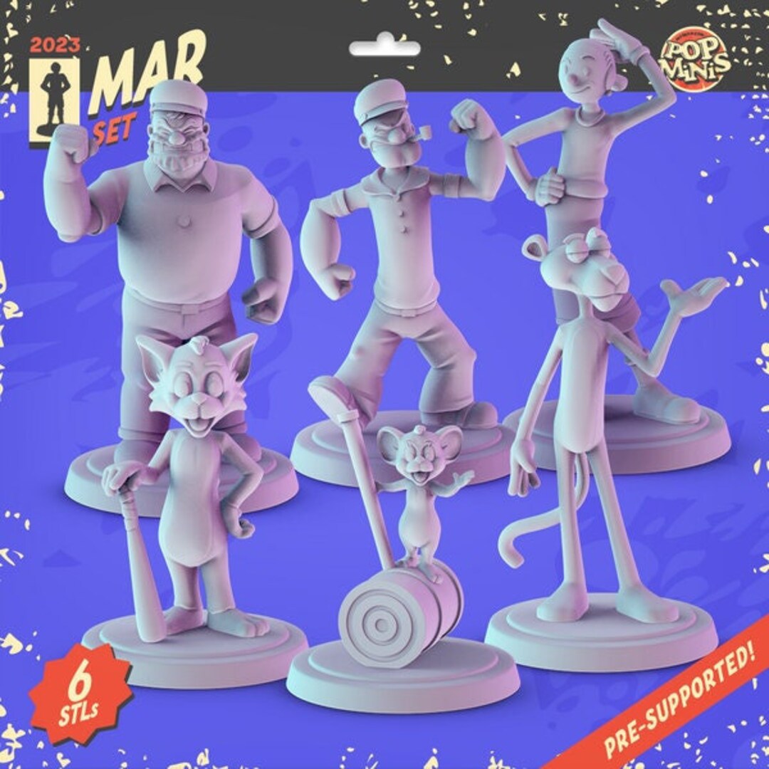 Oldschool Cartoons fan Art Popeye, Pink Panther, Tom and Jerry 32mm ...