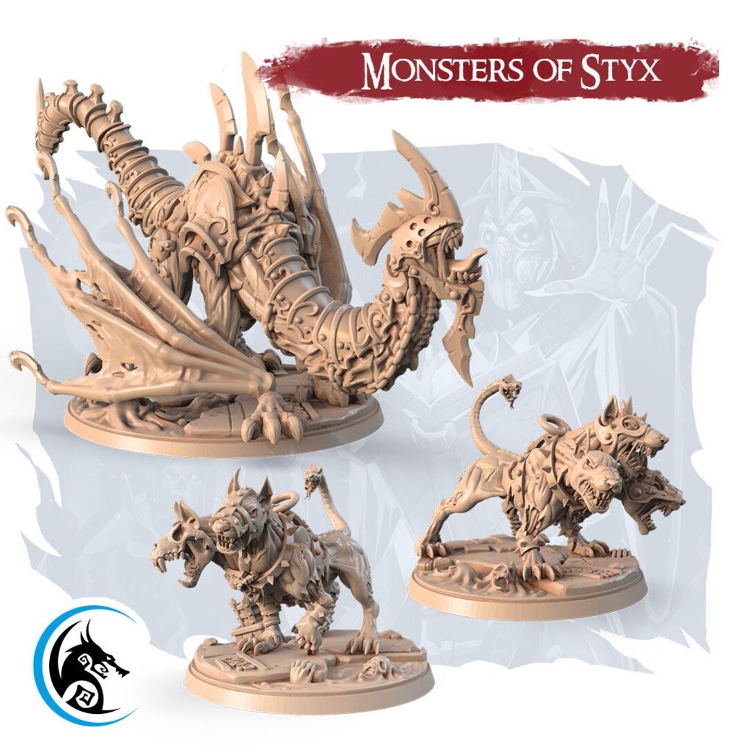 Monsters of Styx Set - Cerberus - Wyvern | 32mm Scale Miniature ...