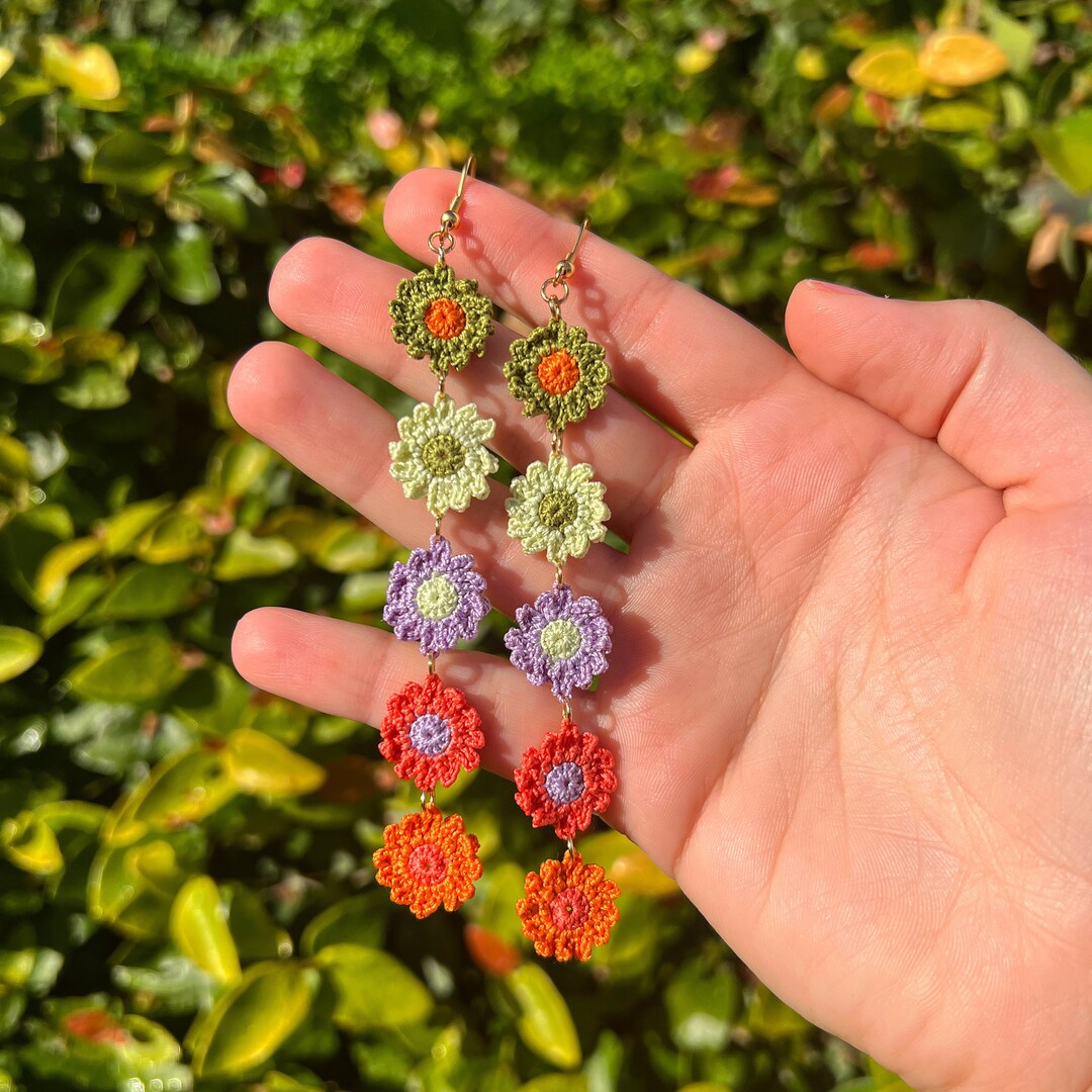 Handmade Micro Crochet Flower Chains, Green, Purple, Orange Crochet ...