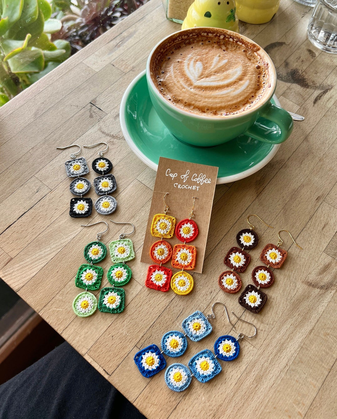 Handmade Geometric Micro Crochet Earrings, Crochet Daisy Drop Earrings ...