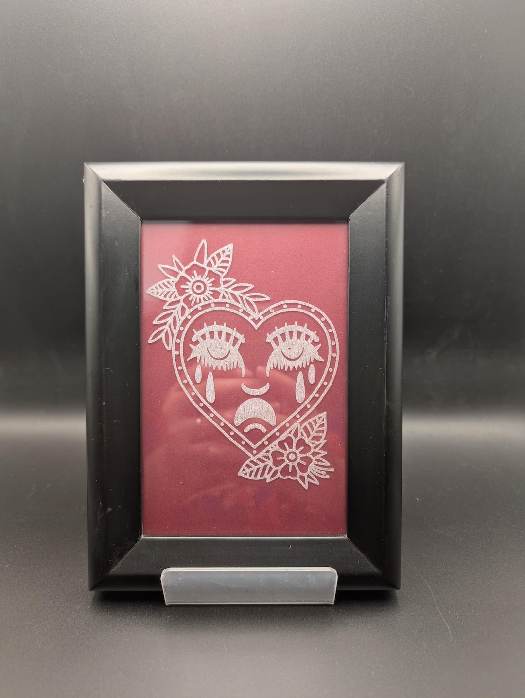 Engraved/etched Floral Crying Heart Design - American Traditional ...