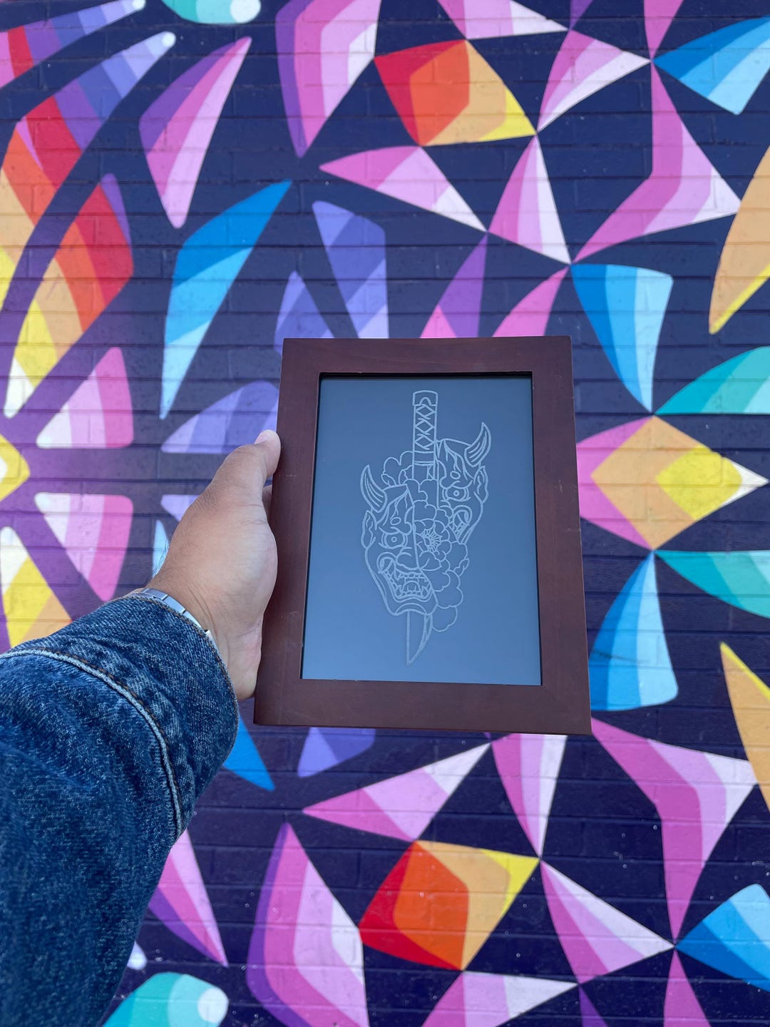 Engraved Japanese Oni Split Mask Wall Art - Etsy