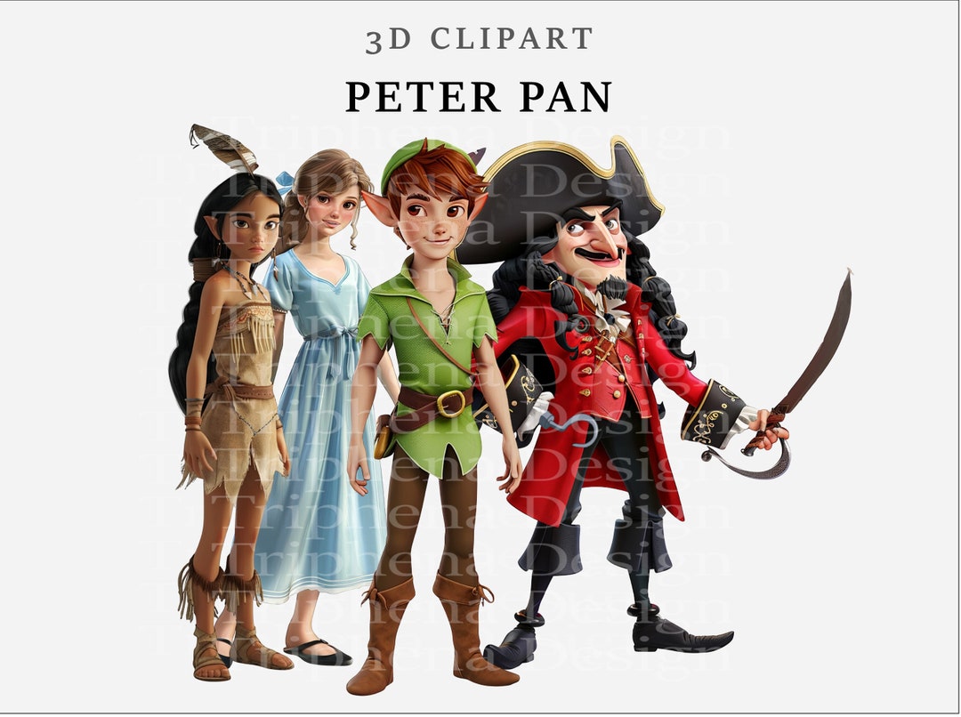 Peter Pan Characters Clipart 10-piece PNG Sublimation Design Wendy ...