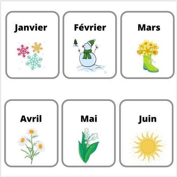 Flashcards the Months of the Year in French English and | Etsy