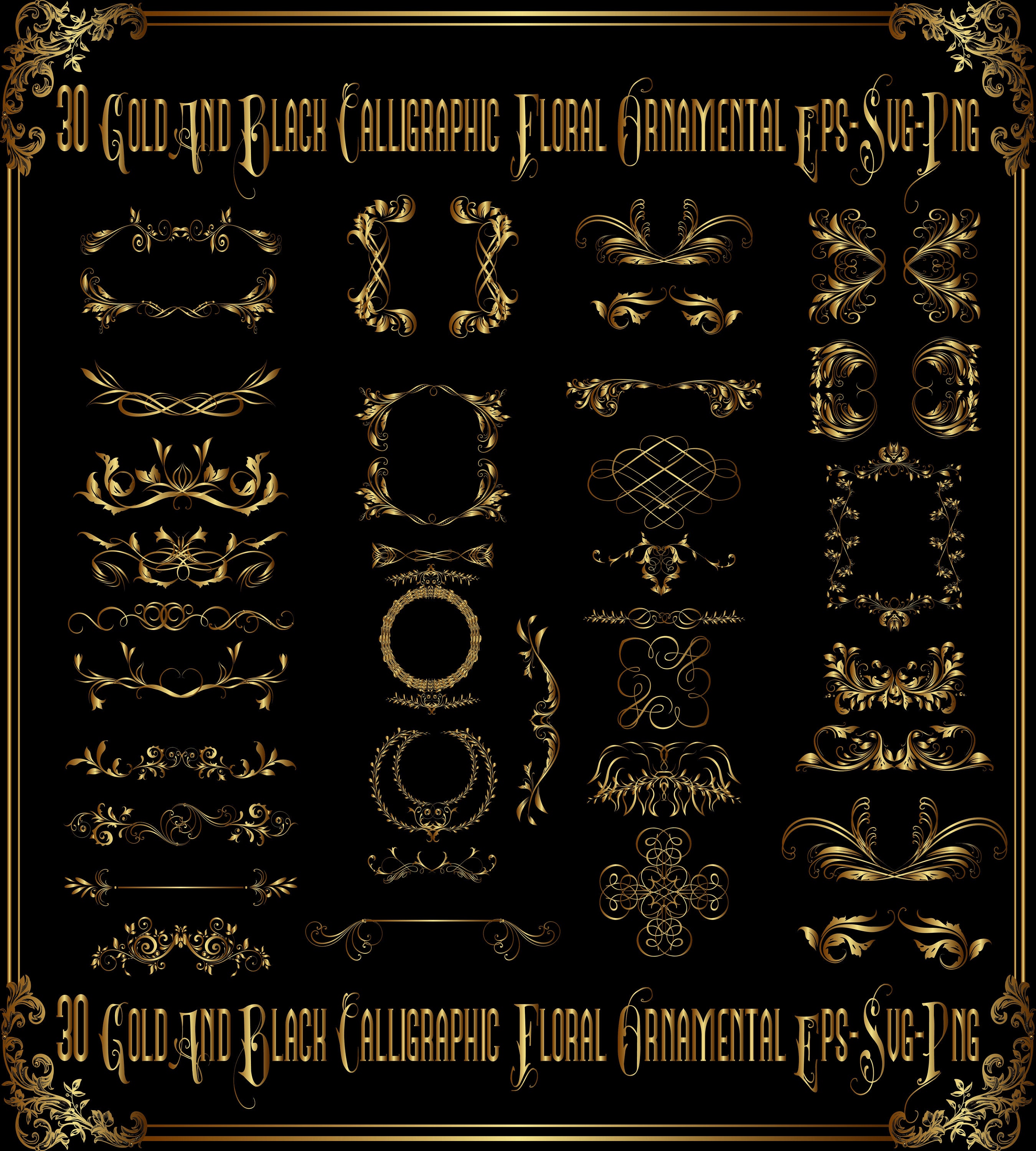 30 Vintage Gold Black Corners Ornate Damask Borders Antique Frames ...
