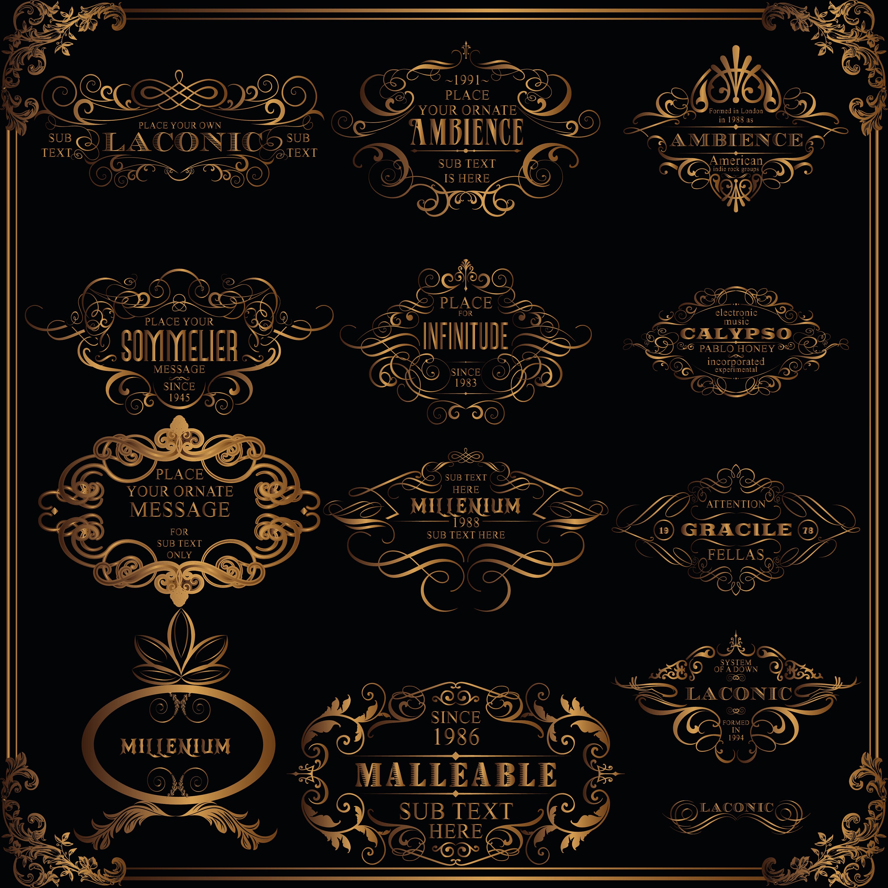 14 Gold Ornate | Frame Vintage Design | Swirly Floral Element ...