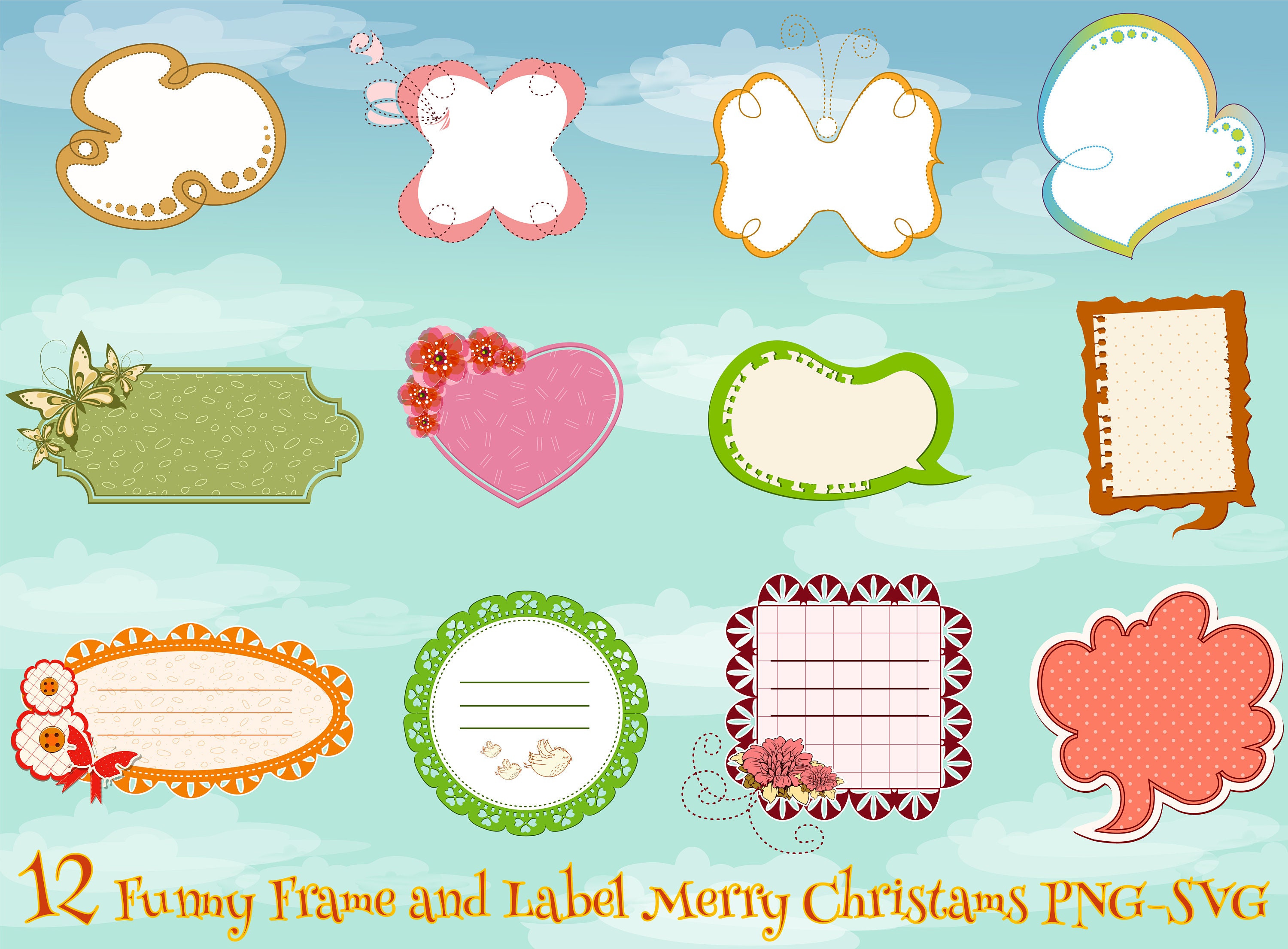 Fantastic Funny Cartoon Frame and Label Merry Christmas - Etsy