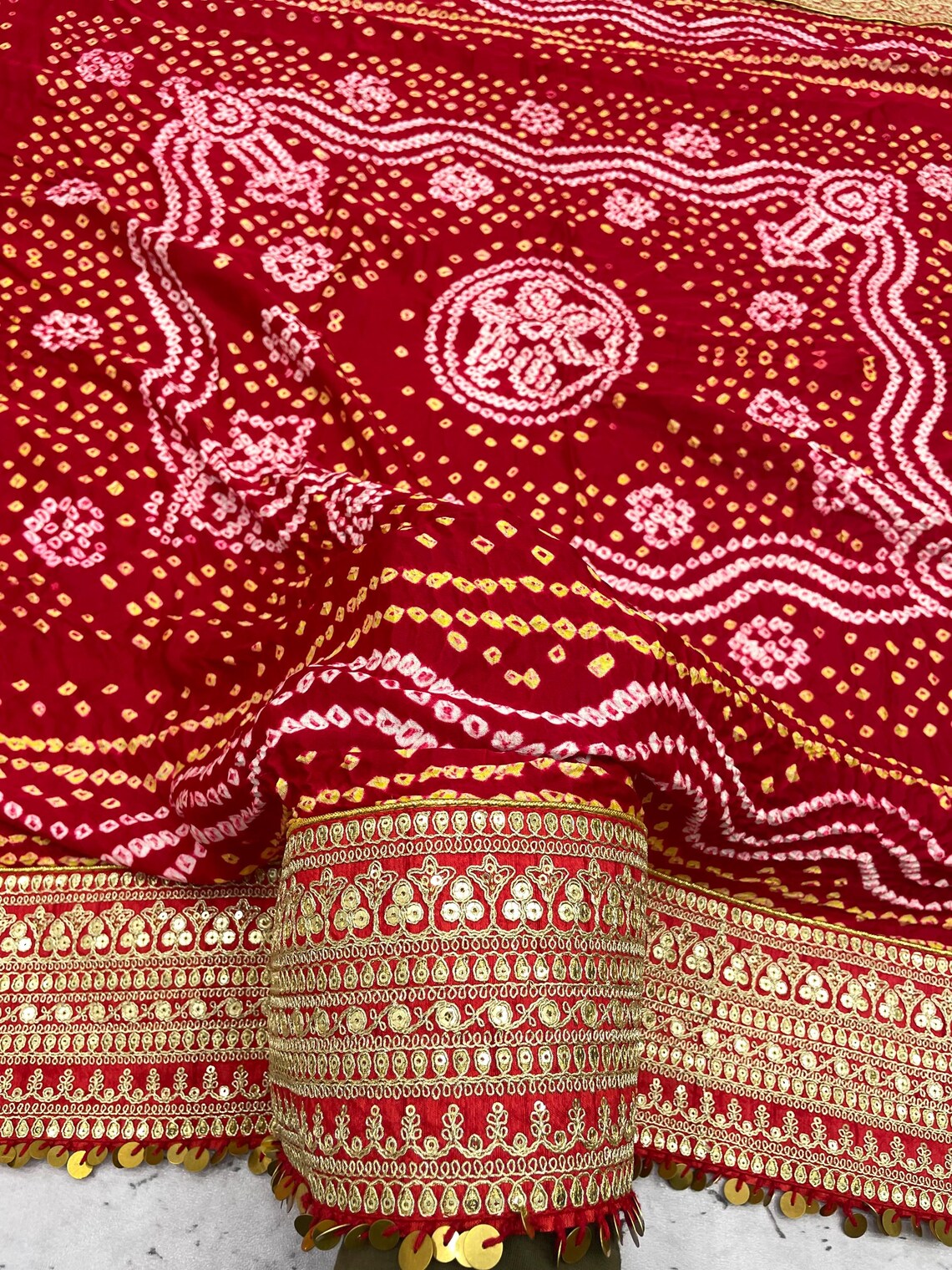 Handmade Red Bandhani Dupatta With Copper Sequins – Traditional ...