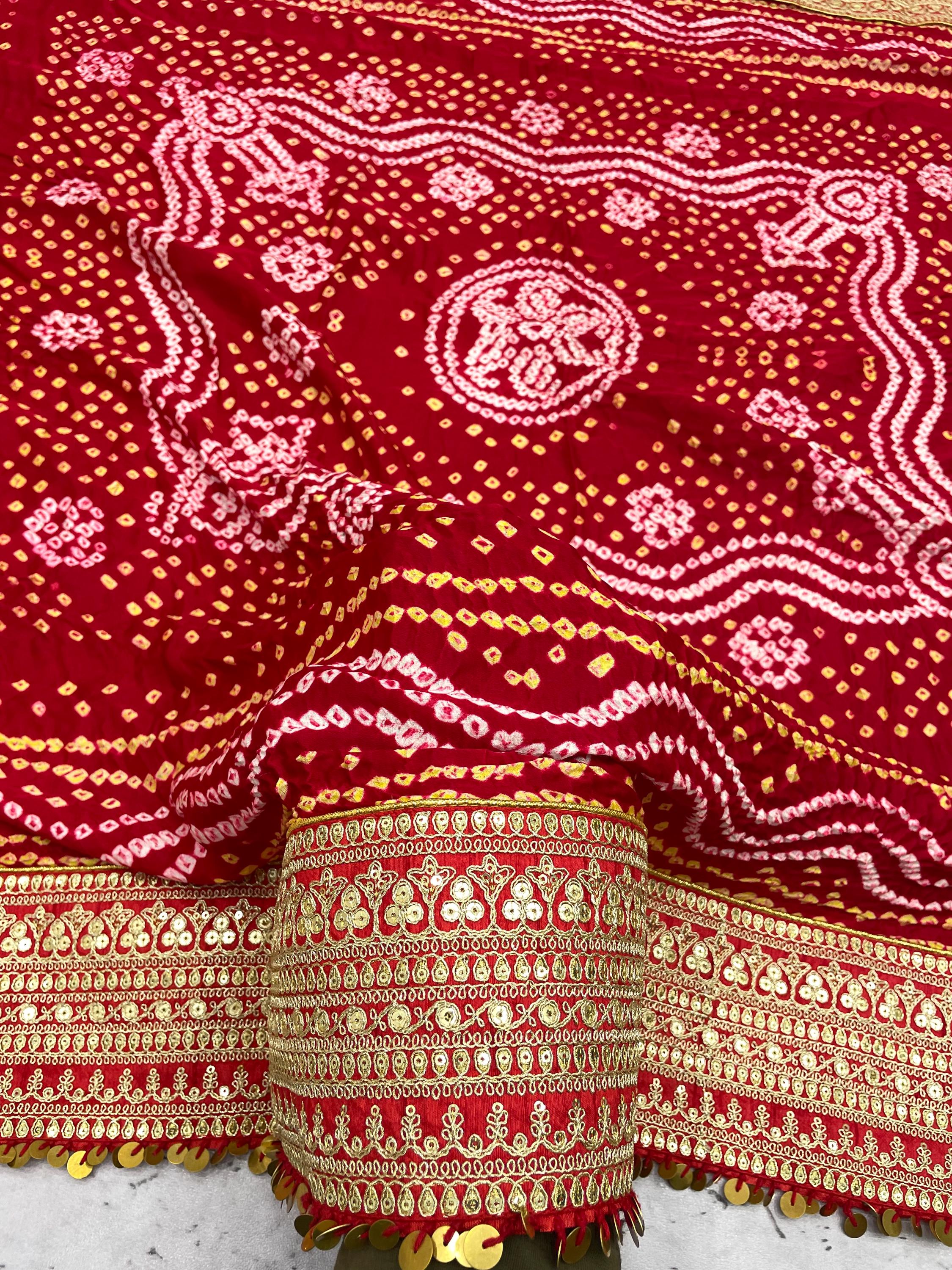 Handmade Red Bandhani Dupatta With Copper Sequins – Traditional ...