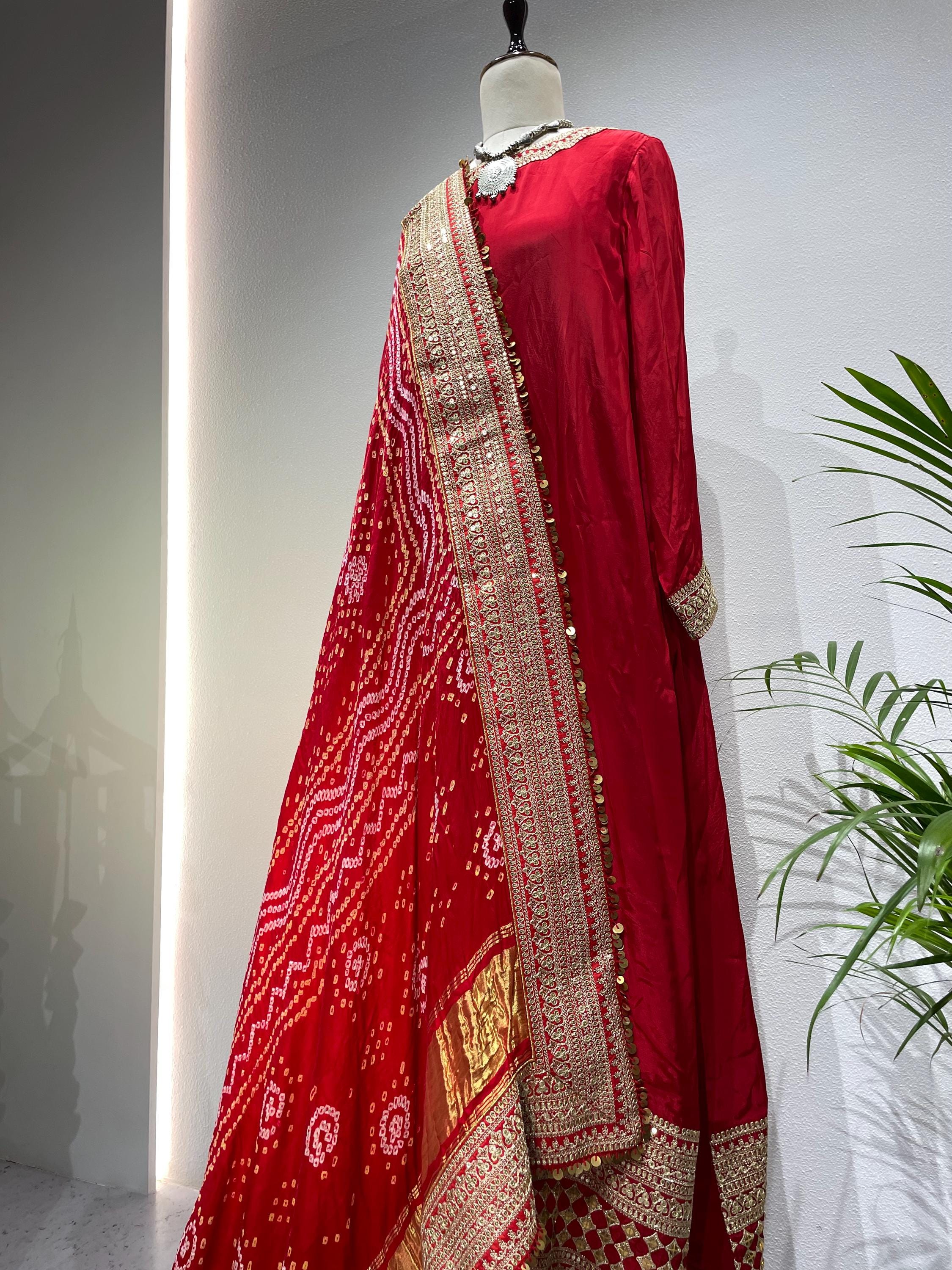 Handmade Red Bandhani Dupatta With Copper Sequins – Traditional ...