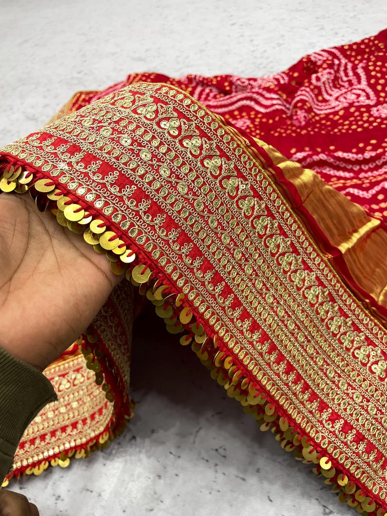 Handmade Red Bandhani Dupatta With Copper Sequins – Traditional ...