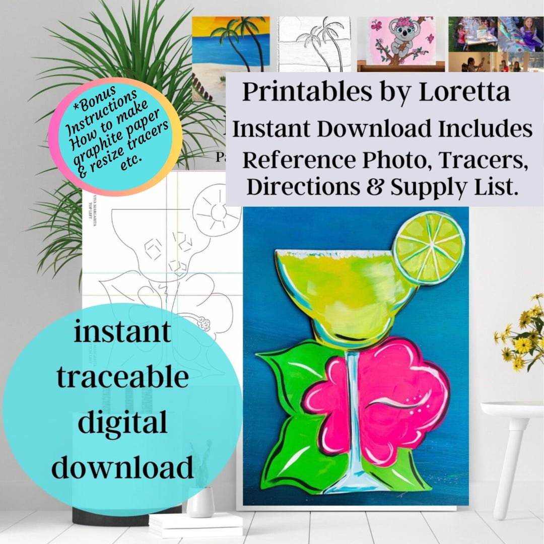 Margarita Paint Party Kit: Traceable Photo, Instructions (digital ...