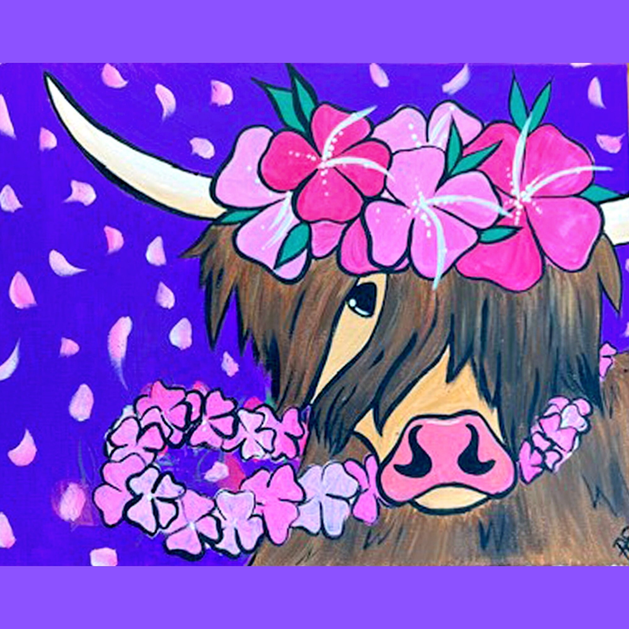 Highland Cow Paint Party Kit: Hawaiian Floral Theme (digital Download ...