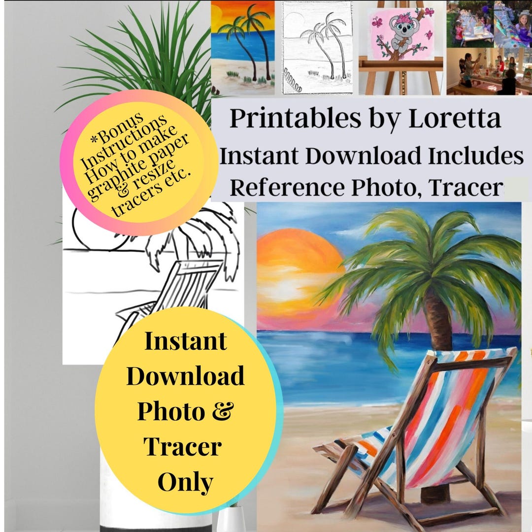 Sunset Beach Paint Party Kit: Tracer & Reference Photo (digital ...