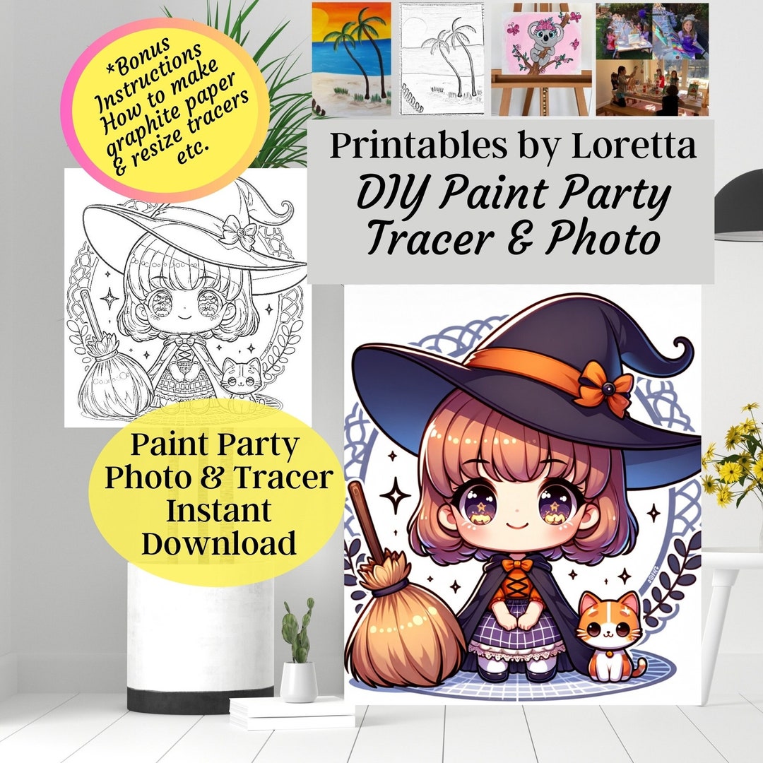 DIY Paint Party Kit Instant Download Cute Halloween Witch, Painting for ...