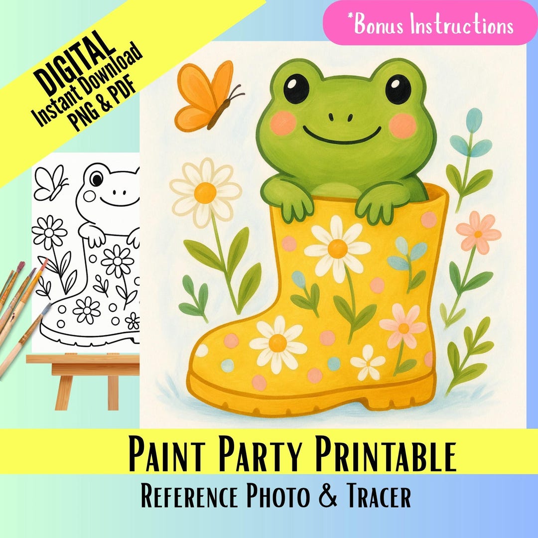 DIY Paint Party Kit Instant Download Cute Whimsical Frog in Garden Boot ...