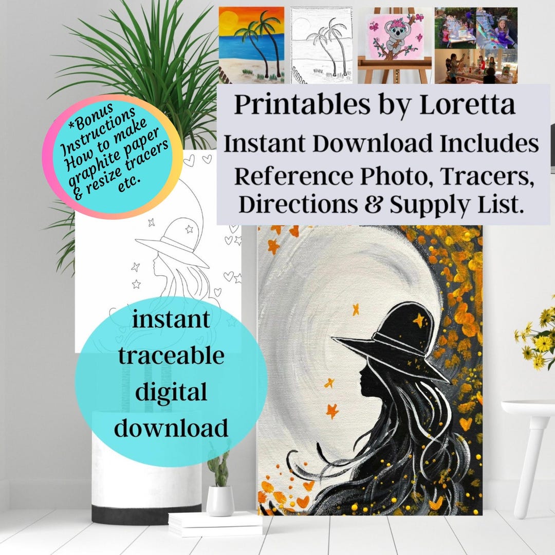 Fall Woman Paint Party Kit: Traceable Art, (digital Download) Photo ...